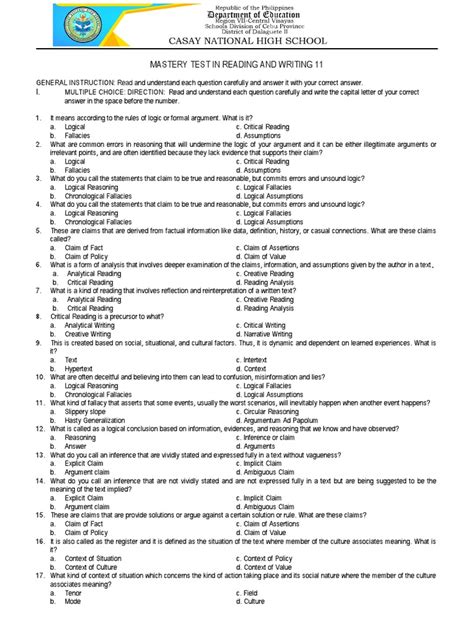 4th Quater Mastery Test Pdf Fallacy Logic