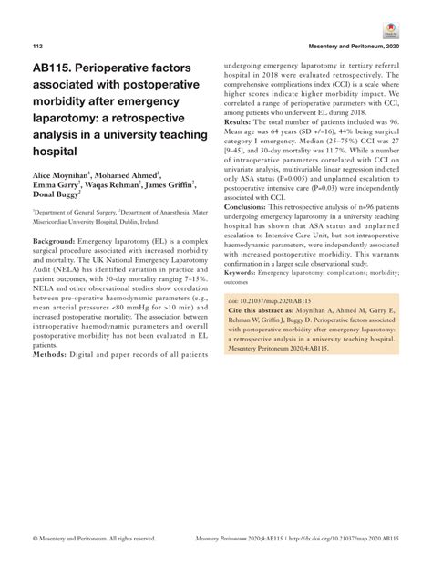 Pdf Ab115 Perioperative Factors Associated With Postoperative
