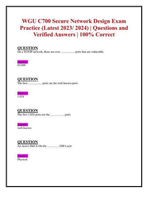 WGU C700 Secure Network Design Exam Practice Latest 2023 2024 Questions And Verified