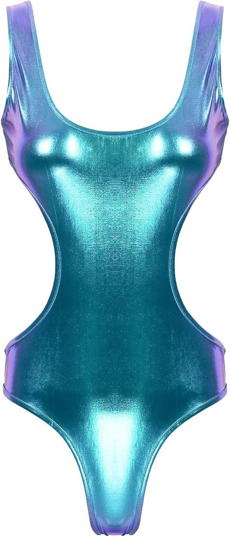 Inlzdz Womens Shiny Metallic Hollow Out One Piece Swimsuit Spandex
