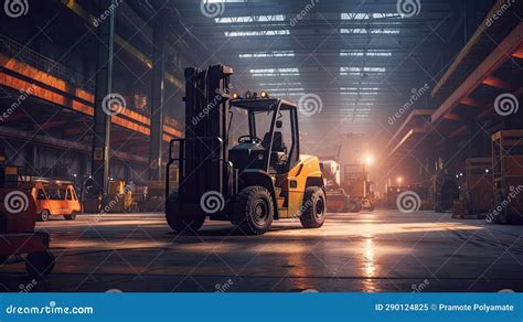 a forklift lifting in industrial plant generative ai stock
