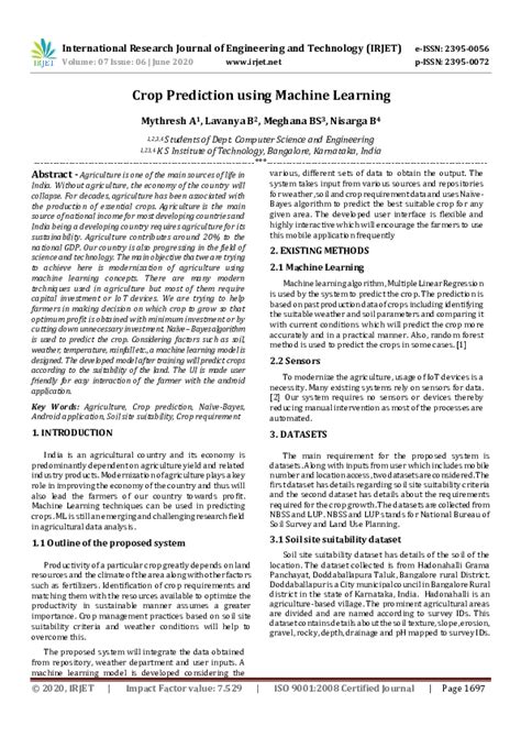 Pdf Irjet Crop Prediction Using Machine Learning
