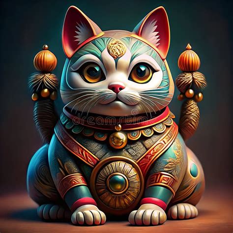 Maneki Neko Illustration Traditional Japanese Lucky Cat Symbol In