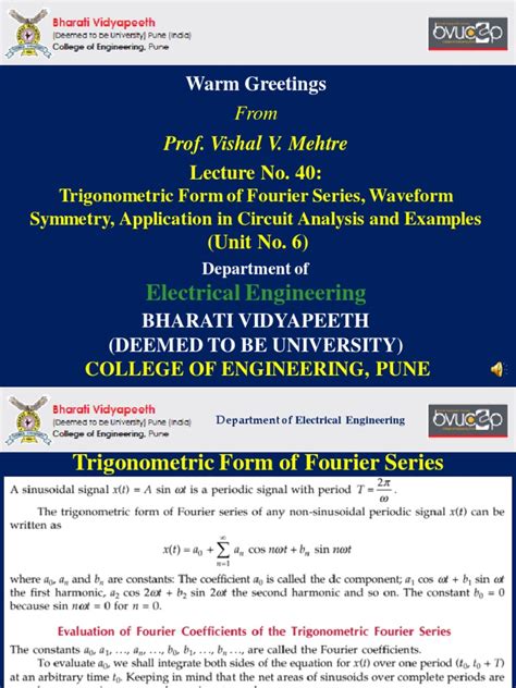 Lecture No 40 Trigonometric Form Of Fourier Series Waveform