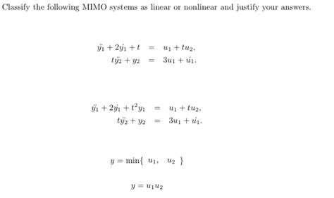 Classify The Following Mimo Systems As Linear Or
