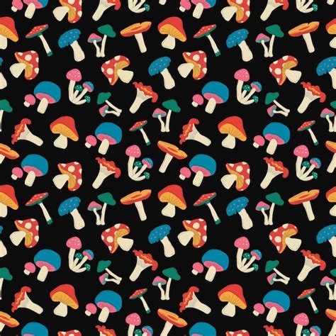 Premium Vector Wild Mushrooms Seamless Colorful Hand Drawn Pattern Background