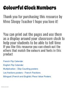 Clock Numbers For Telling Time By Mme Sleepy Teacher TPT