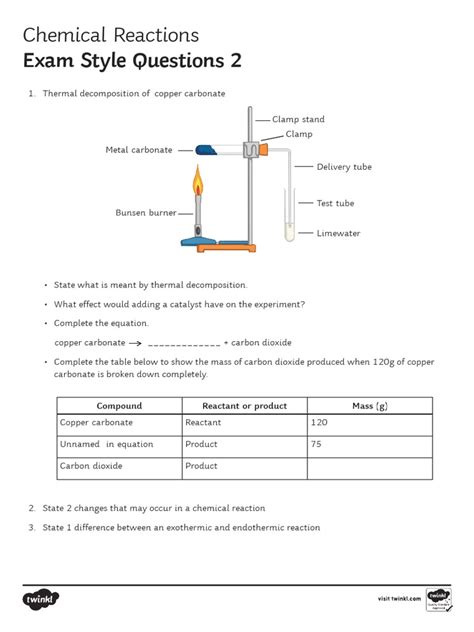Chemical Reactions Exam Style Questions 2 Pdf Chemical Reactions