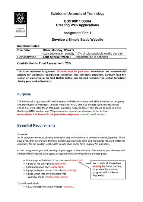 COS10011 60004 Assignment Part 1 Swinburne University Of Technology