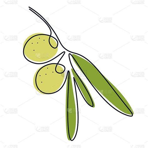 五彩的橄榄枝，极简风格。连续单线绘图。一行橄榄。抽象的线性草图在白色孤立的背景。