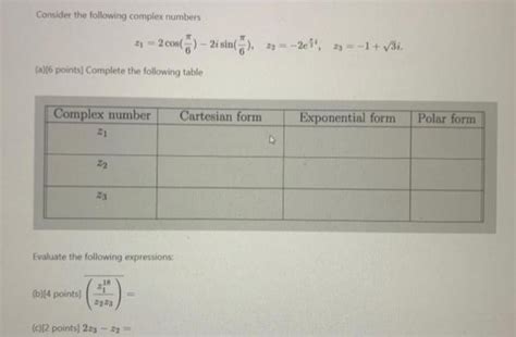 Solved Consider the following complex numbers | Chegg.com