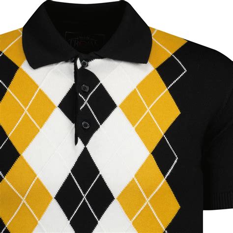 TROJAN RECORDS Retro Mod Argyle Knitted Polo In Black