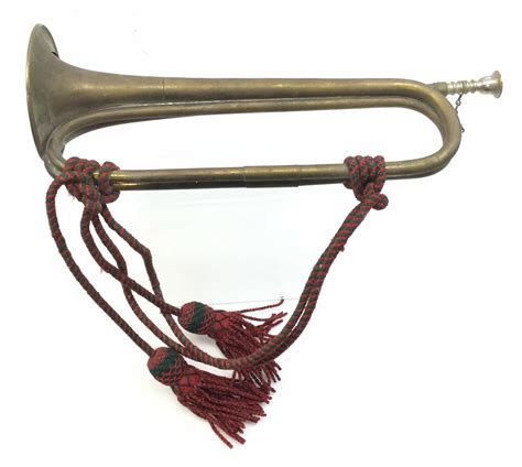 Lot Vintage Brass Regiment Bugle And Tassel
