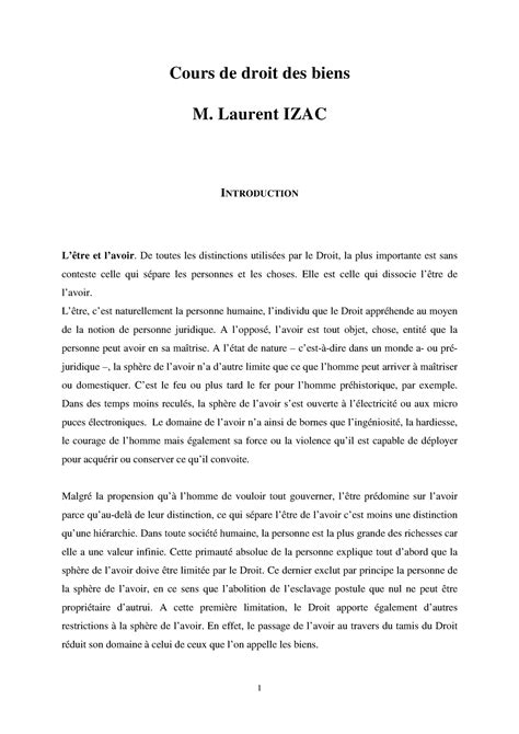 Cours Droit Des Biens Cours De Droit Des Biens M Laurent Izac