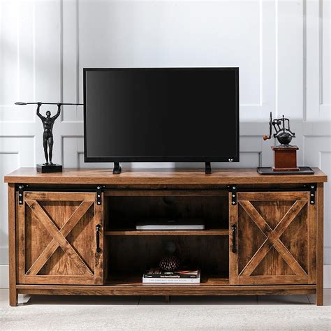 Auxsoul Farmhouse Tv Stand For 65 Inch Flat Screen Wooden