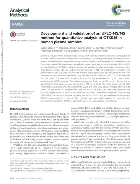 Pdf Development And Validation Of An Uplc Ms Ms Method For