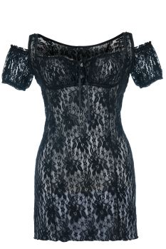 Sinnlicher Spitzen Chemise schwarz mit süßer Kragen