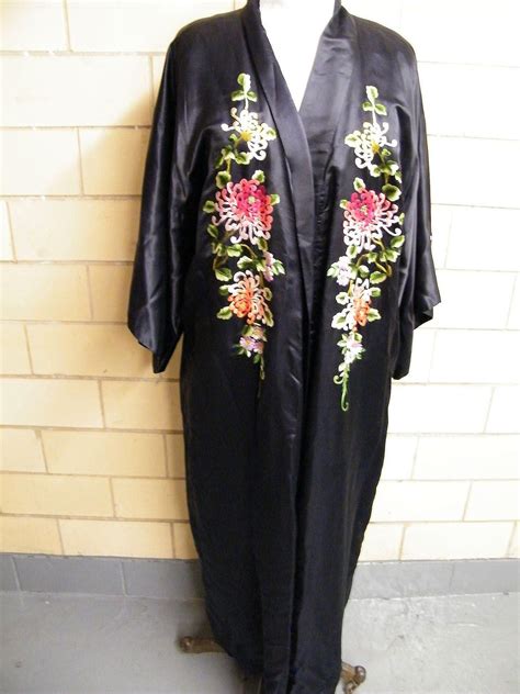 Kimono Robefloral Satin Embroideryblack Silk Satinlinedextra