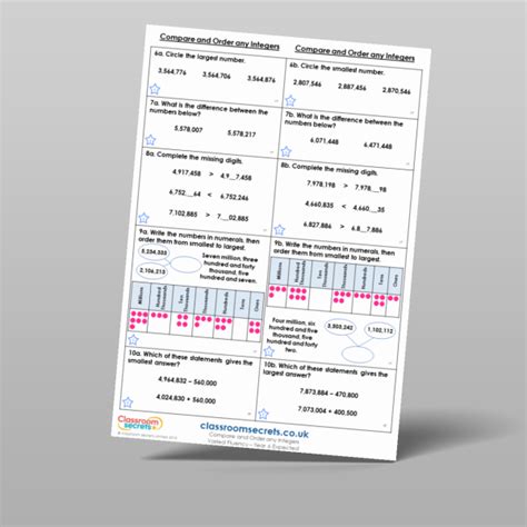 Year 6 Compare And Order Any Integers Varied Fluency Resource Classroom Secrets