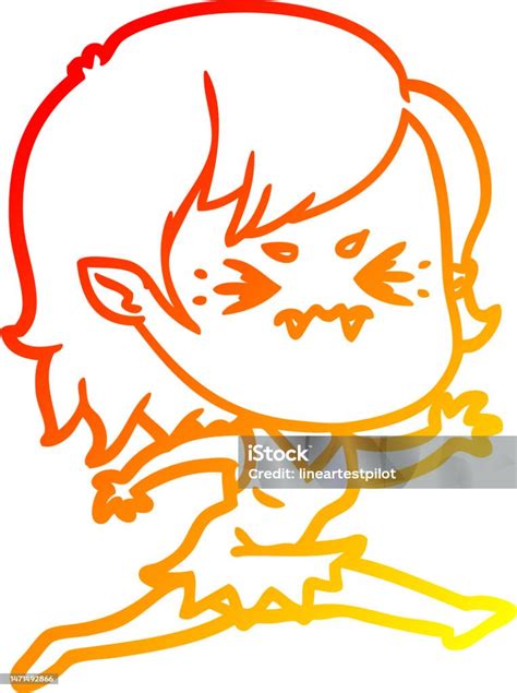 짜증나는 만화 뱀파이어 소녀의 따뜻한 그라데이션 선 그리기 그라데이션에 대한 스톡 벡터 아트 및 기타 이미지 그라데이션 낙서 드로잉 등장인물 Istock