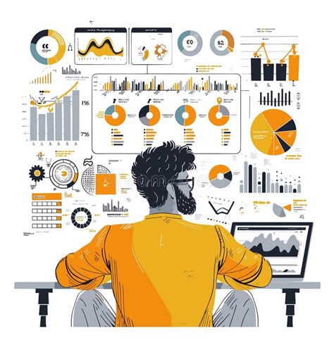 Man Data Analyst Stylized Cartoon Vector Concept Infographic Charts