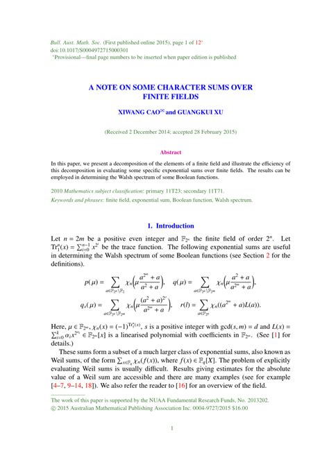 Pdf A Note On Some Character Sums Over Finite Fields