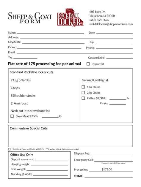 Fillable Online Sheep Cut Sheet Form Fax Email Print Pdffiller