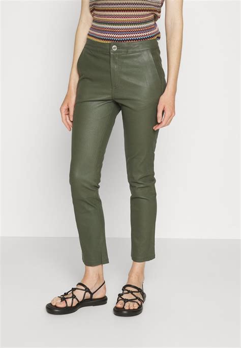 2nd Day Leya Leather Trousers Kombu Greengreen Zalandoie