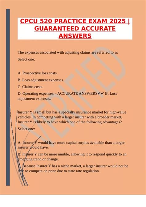 Cpcu 520 Practice Exam 2025 Guaranteed Accurate Answers Cpcu 520