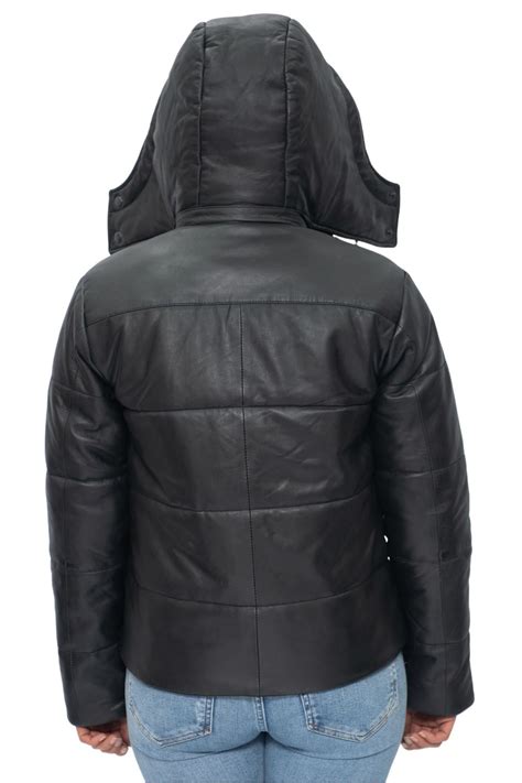 Womens Puffer Leather Bomber Jacket Ajax Infinity Leather
