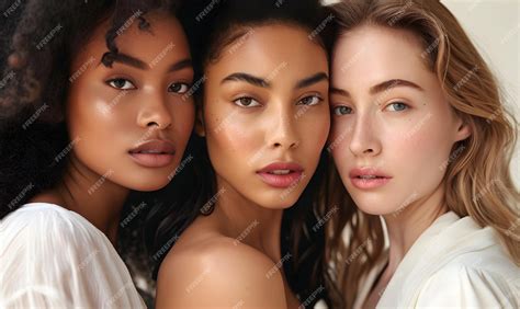 Premium Photo Three Beautiful Female Fashion Models Of Different Races