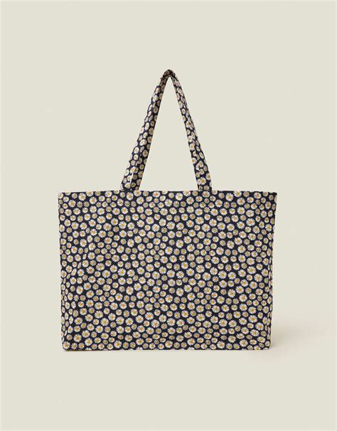 Daisy Print Cotton Shopper Bag Navy Shop All Accessorize Uk