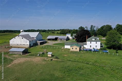 Aerial Ohio Amish Countryside Farm Barn Laundry Settled Late 1700s As