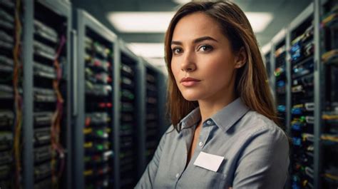 Woman In Datacenter Server Room Looking At Camera Premium Ai Generated Image