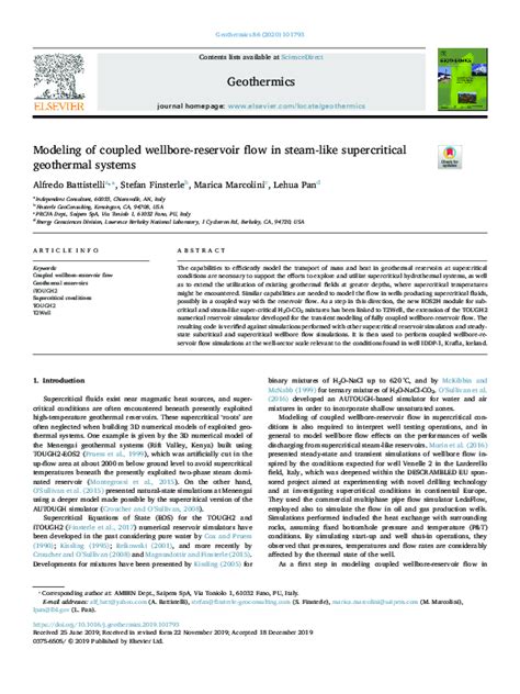 Pdf Modeling Of Coupled Wellbore Reservoir Flow In Steam Like Supercritical Geothermal Systems