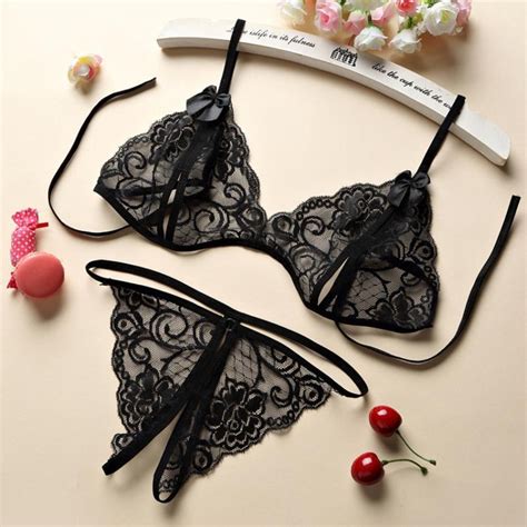 Lencería tentación sexy encaje transparente damas traje de archivo abierto de rocío de tres