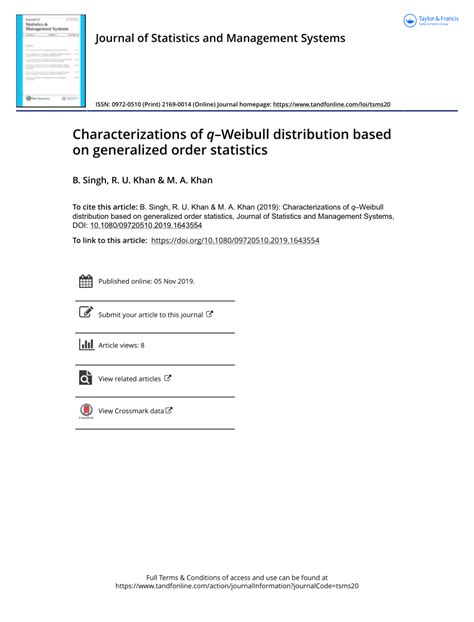Pdf Characterizations Of Q Weibull Distribution Based On Generalized Order Statistics