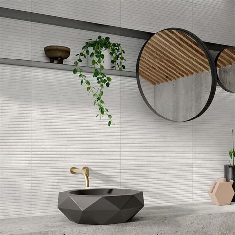 Ventus White Ribbed Ribbed Tile New Bathroom Designs White Decor