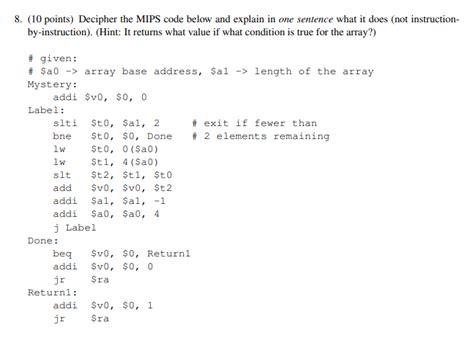 Solved 8 10 Points Decipher The MIPS Code Below And Chegg Com