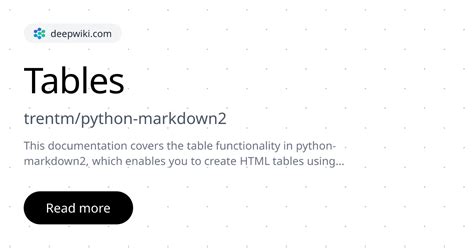 Tables Trentmpython Markdown2 Deepwiki