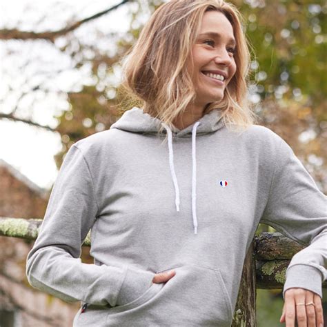 Sweat à Capuche Femme Gris Liconique Made In France Cocorico