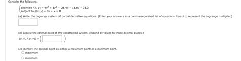 Solved Consider The Following Optimize Chegg