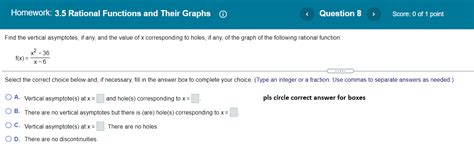 Solved Homework 3 5 Rational Functions And Their Graphs 0