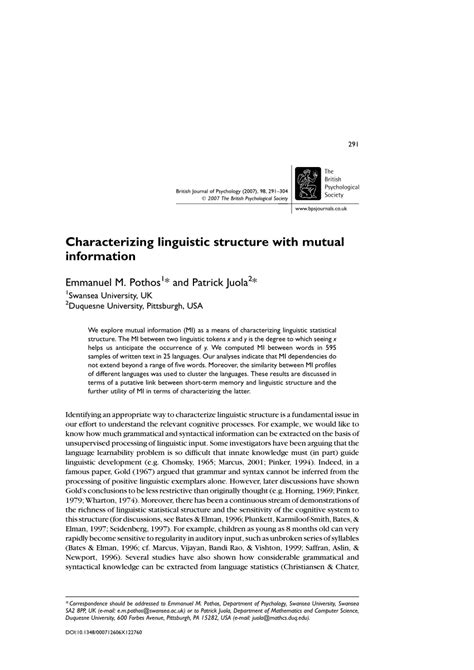 pdf characterizing linguistic structure with mutual information