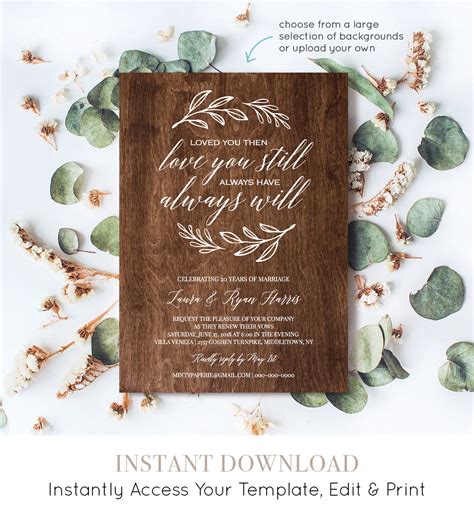 Renew Vows Invitation Template Printable Wedding Anniversary Invite
