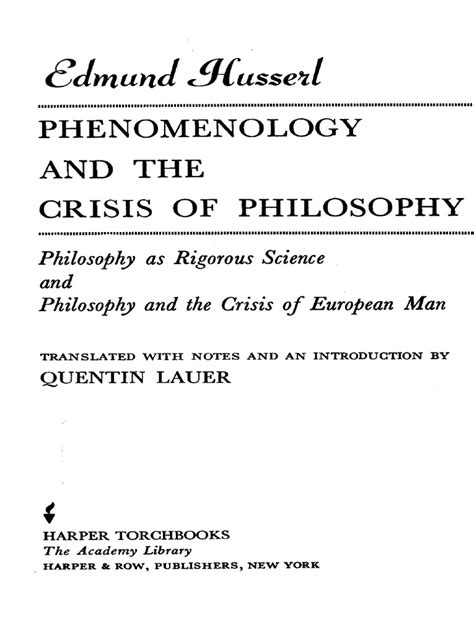 E Husserl Philosophy As A Rigorous Science Pdf
