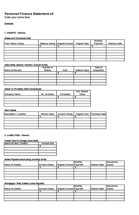Free Printable Personal Financial Statement Templates Pdf Word Excel