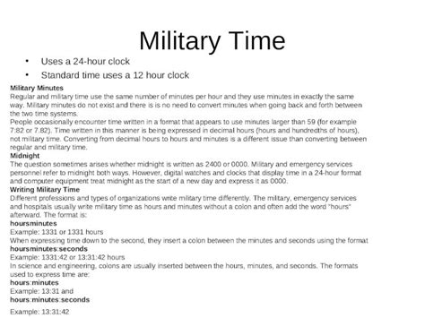 Ppt Military Time Uses A 24 Hour Clock Standard Time Uses A 12 Hour Clock Military Minutes Ppt Military Time Uses A 24 Hour Clock Standard Time Uses A 12 Hour Clock Military Minutes