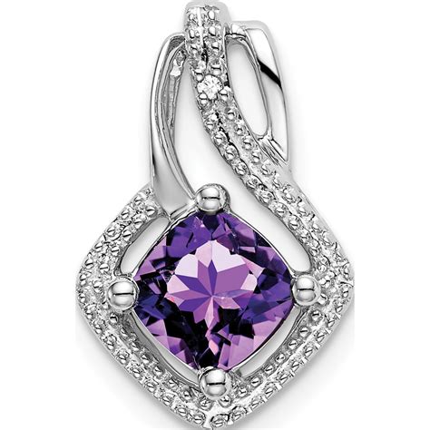 14k White Gold Amethyst And Diamond Pendant Width 114 Length 176