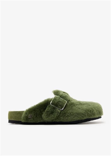 Birkenstock Boston 1774 Shearling Clogs For Men Green In Uae Level